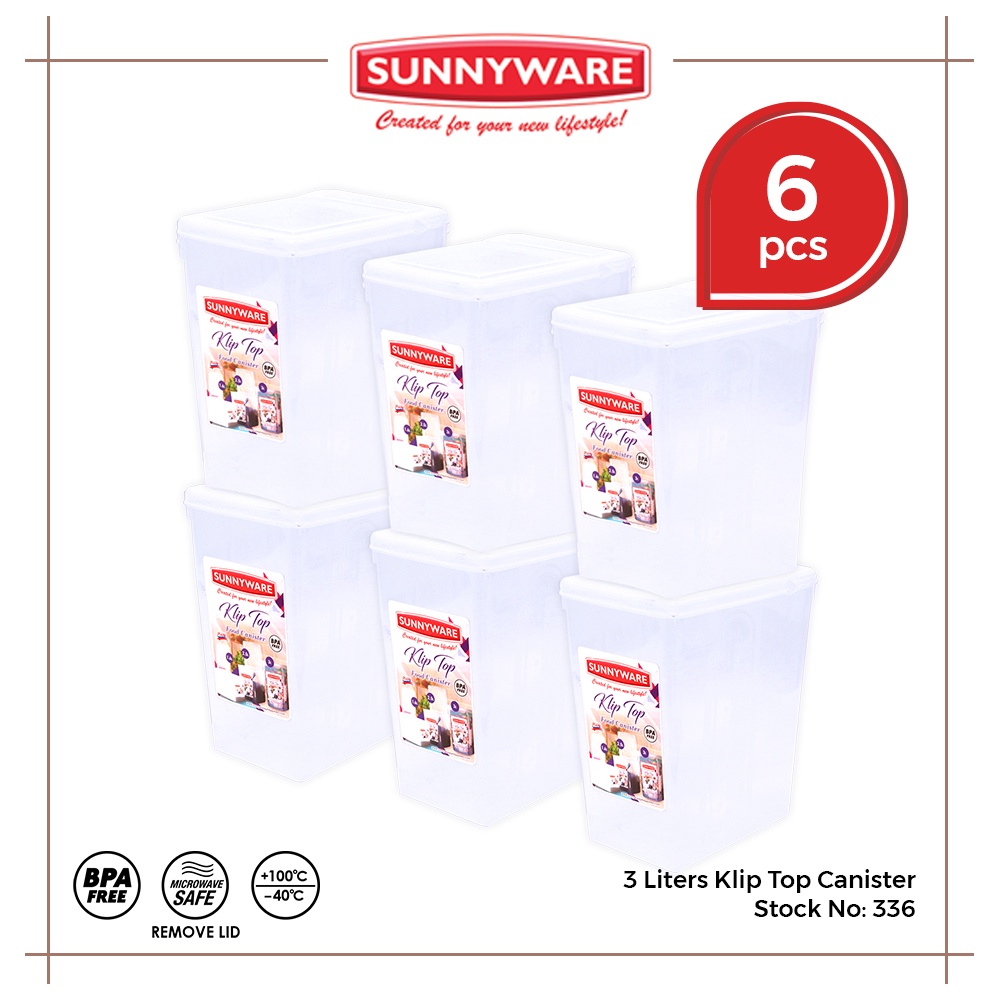 6 pcs Sunnyware 336 3 Liters Klip Top Canister Kliptop Container Flip ...
