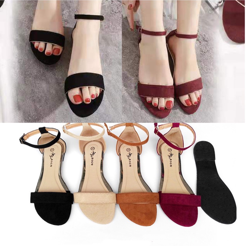 Korean Women Suede Flat Sandals | Shopee Philippines