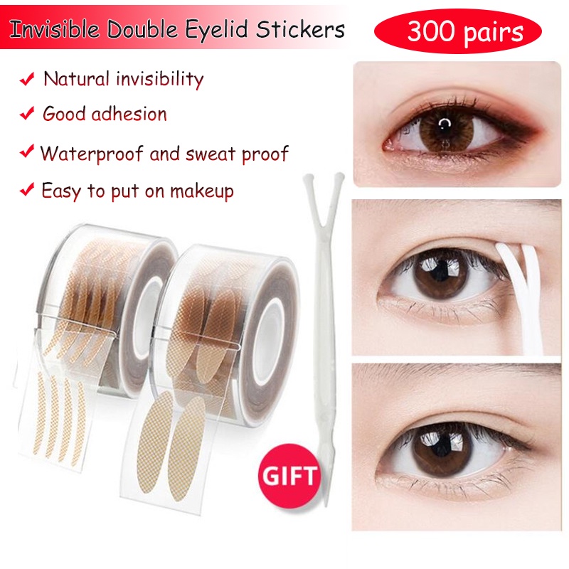 600pcs Eye Lift Strips Double Eyelid Tape Clear Gray Eyelid Stripe Big Eyes Invisible Double ...