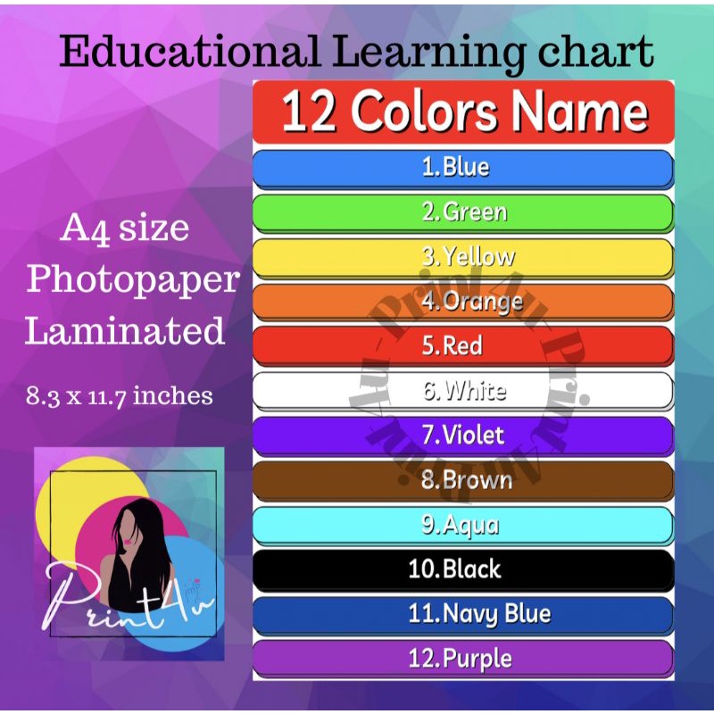12 Colors Name Learning chart Laminated educational materials | Shopee ...