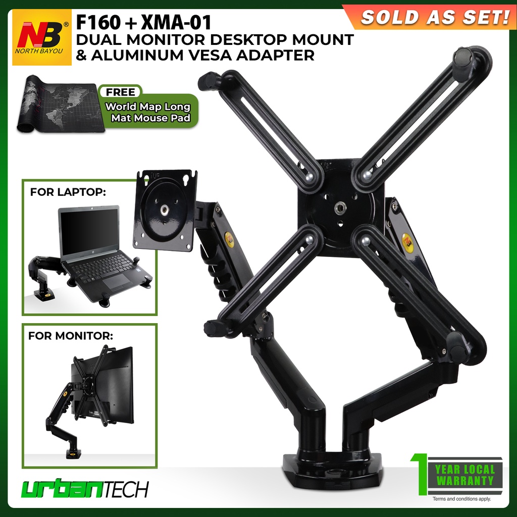 North Bayou NB F160 Dual Monitor Desktop Mount for 17"-27" Monitors ...
