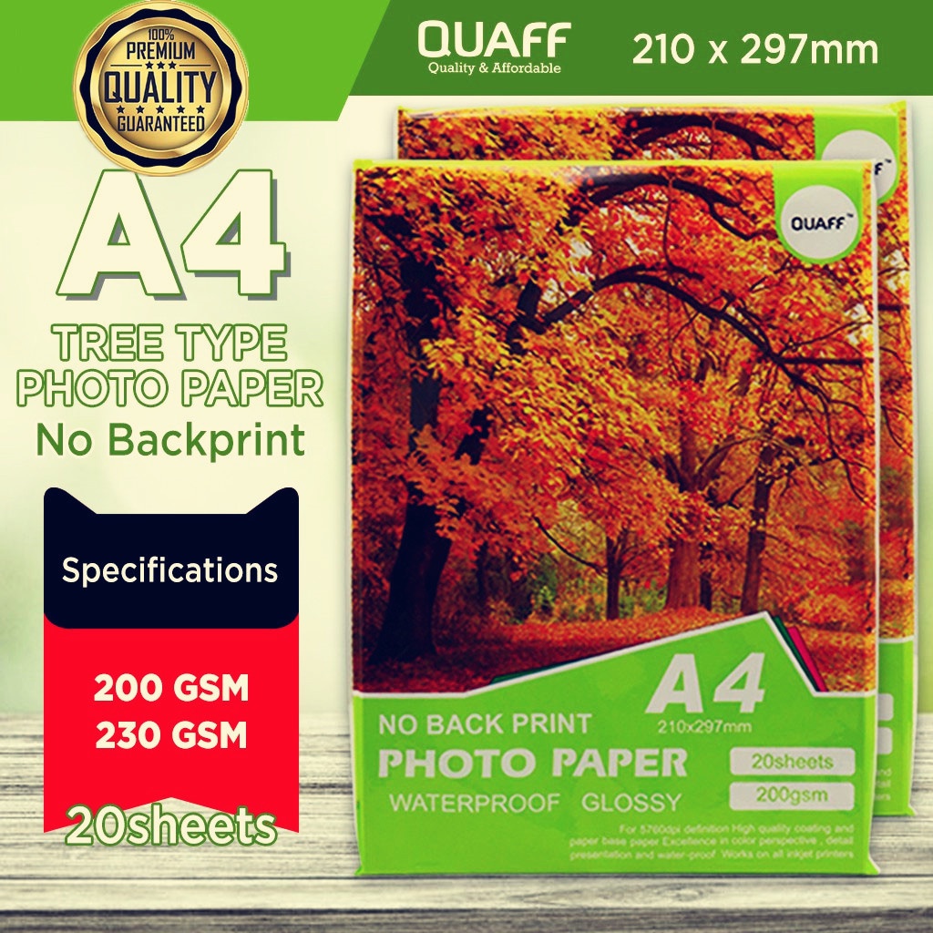 QUAFF Photo Paper Tree TypeNo Back Print Glossy Inkjet Paper A4 200GSM / 230GSM (20 sheets ...