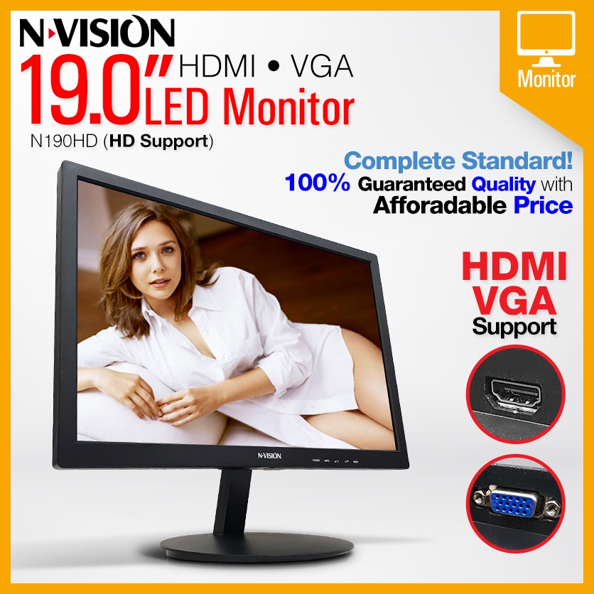 Brand new HDMI / VGA 19" LED Monitor - NVISION N190HD | Shopee Philippines