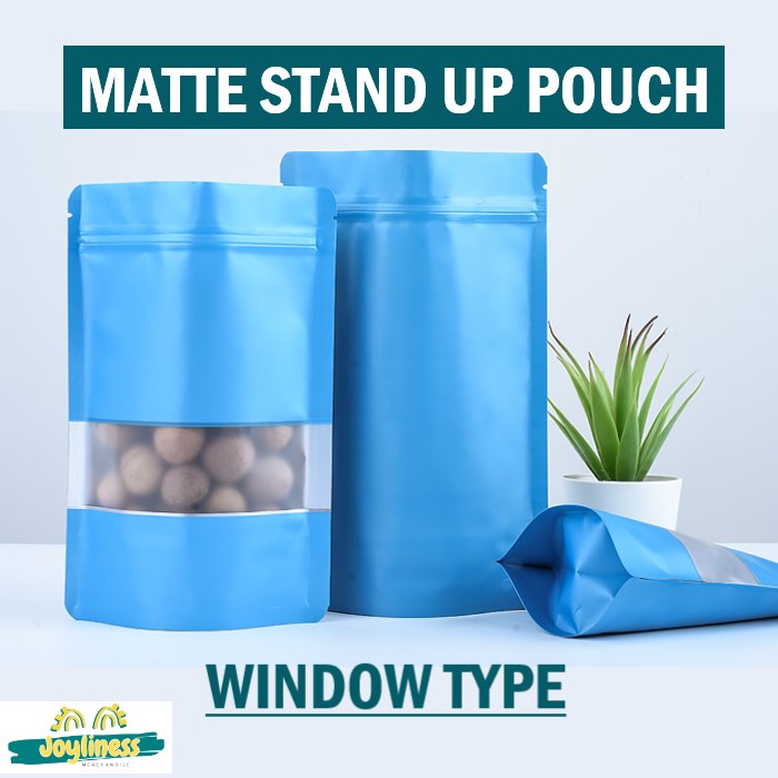 25pcs Stand Up Pouch with Zip Lock and Window BLUE - Resealable for ...