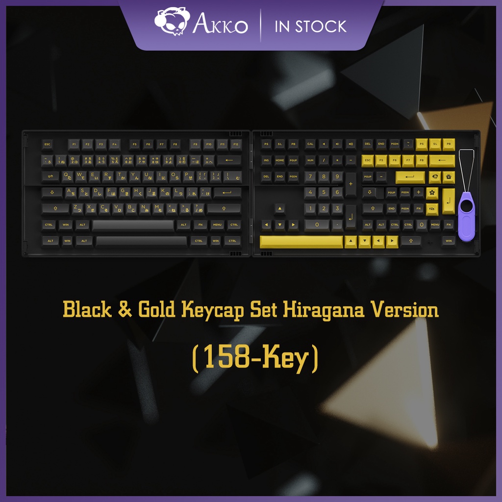 Akko Black & Gold 158-key Full Keycap Set, Double-shot PBT ASA Key Cap ...