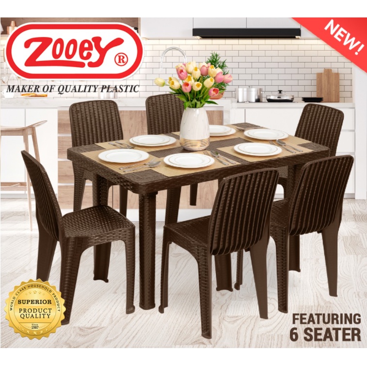 ZOOEY 6 SEATER RATTAN TABLE & CHAIR | Shopee Philippines