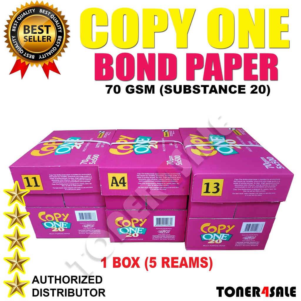 1 Box Copy One Copyone Bond Paper Sub20 70gsm (1 Box / 5 Reams ...