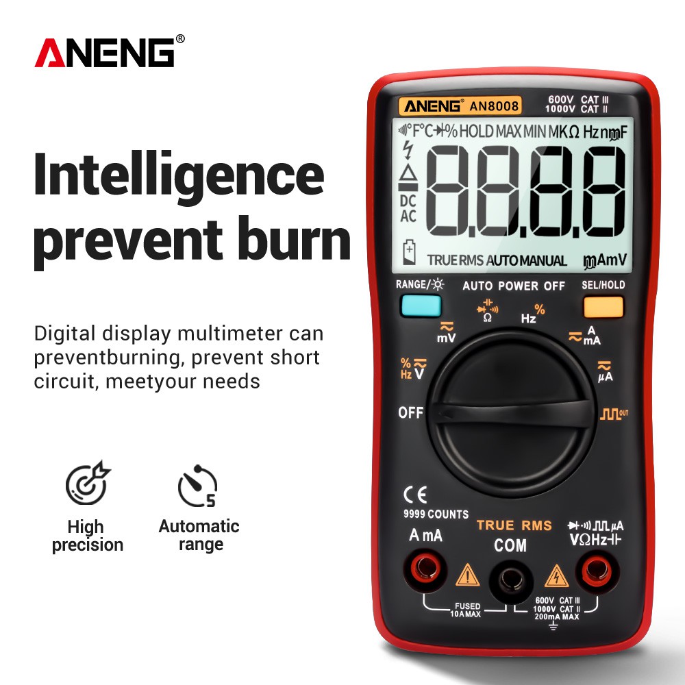 ANENG AN8008 Digital Multimeter 9999 counts True-RMS Square Wave ...
