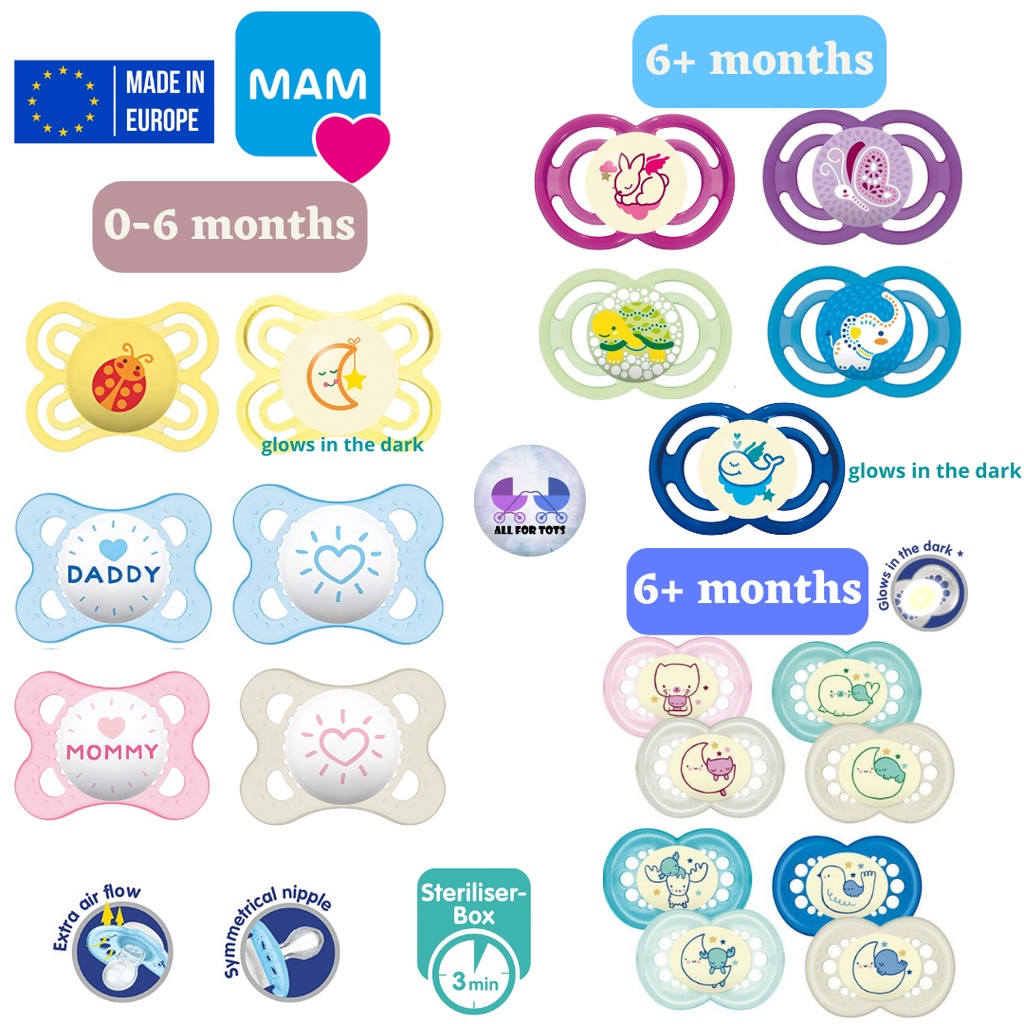 MADE IN EUROPE MAM Orthodontic Pacifiers (variation w/ Sterilizing Case ...
