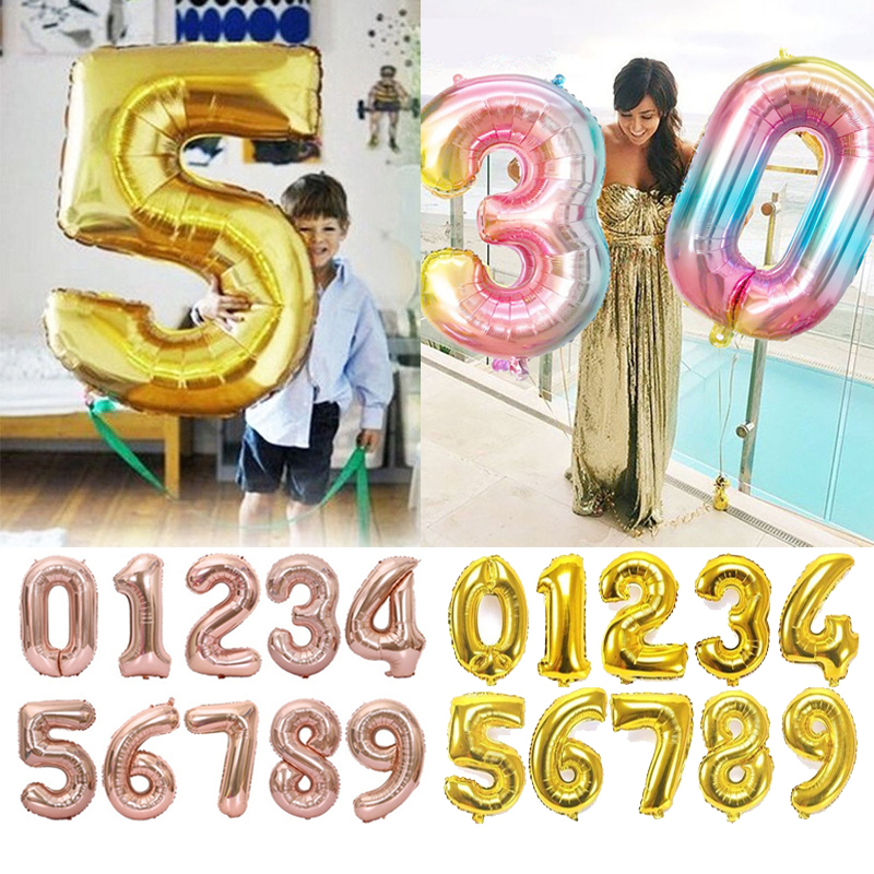 32 Inch Balloons 0-9 Number Foil Air Helium Figures Happy Birthday ...