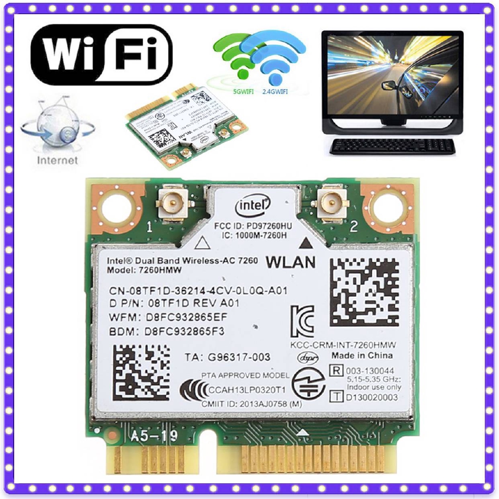 Intel 7260 AC DELL 7260HMW Dual Band Bluetooth 4.0 Wireless Mini PCI-E ...