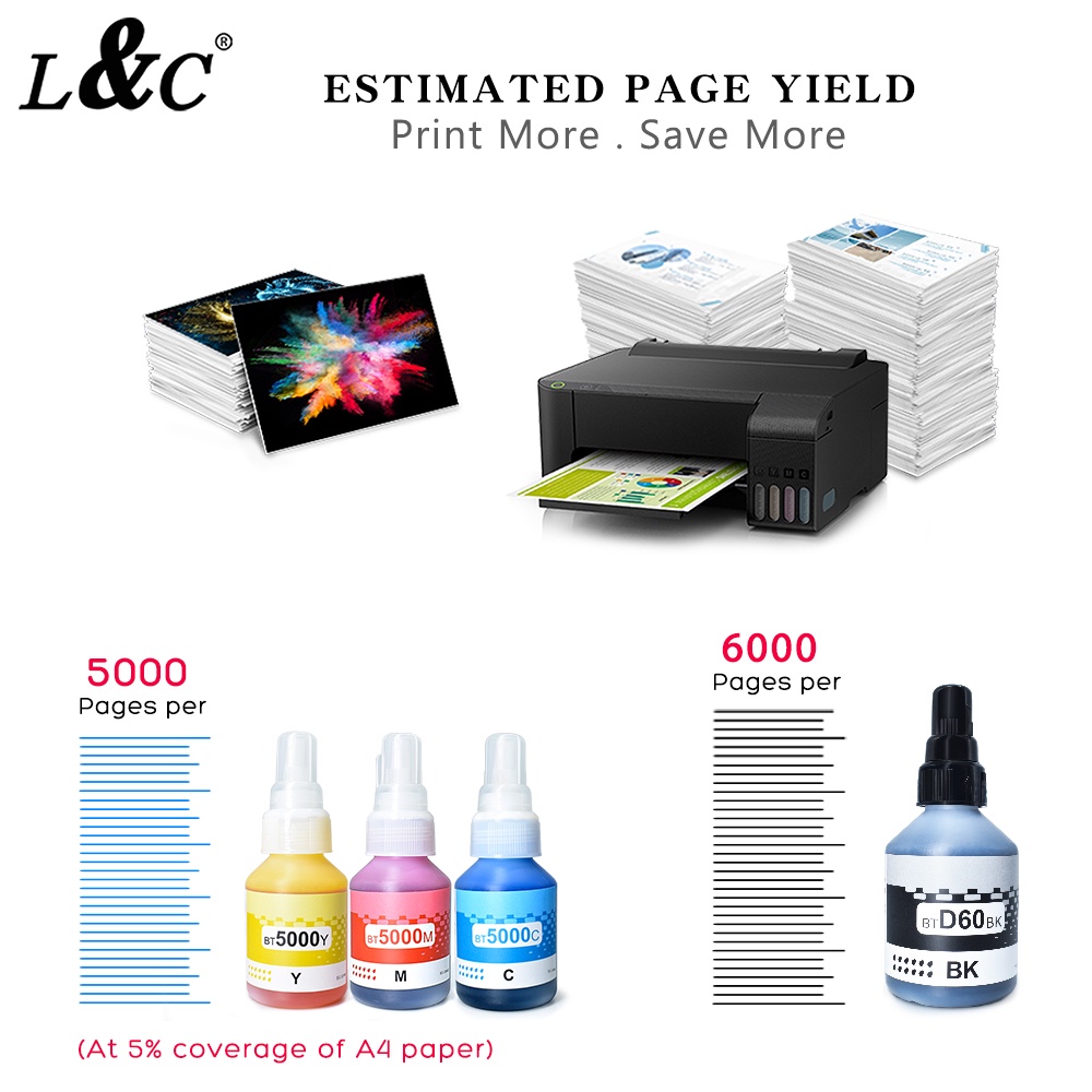 L&C 1Bottle BTD60 BK Ink Refill Brother BTD60 Ink Black 108ML Ink For ...