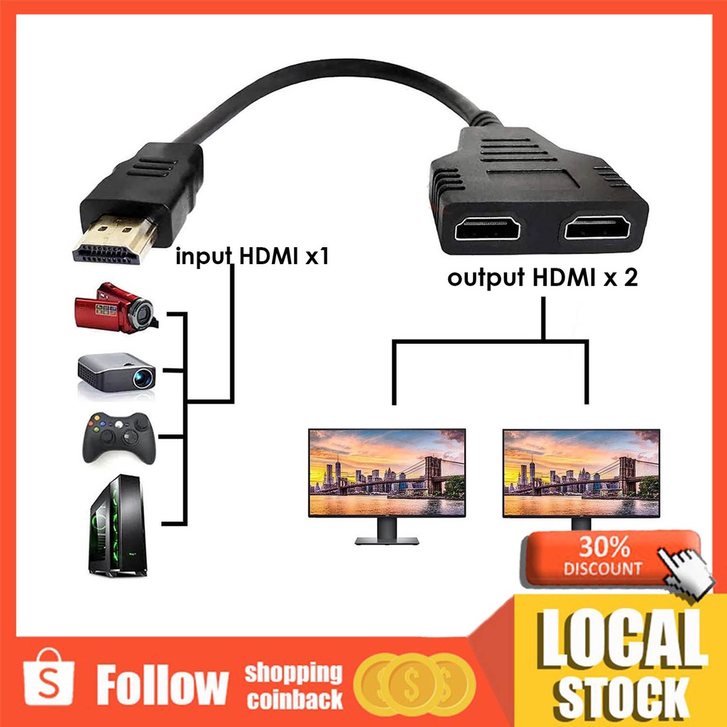 1080P Male HDMI To Dual HDMI 2 Female Splitter Cable Adapter for ...
