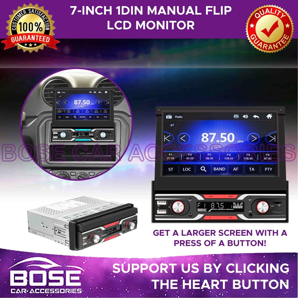 1 Din Car 7Inch Manual Retractable Touch Screen Stereo MP5 Player GPS ...