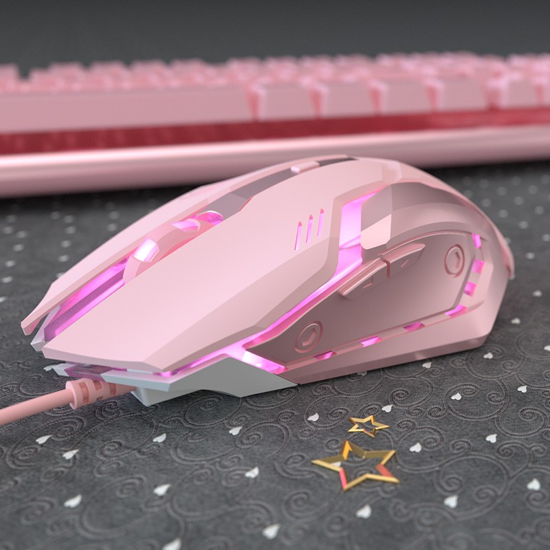 Pink Cute LED Backlight Gaming Mouse Silent Ergonomic Mechanical ...