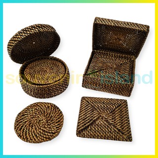 (SET OF 6) NITO RATTAN Woven Wicker Coaster with Holder Philippine ...