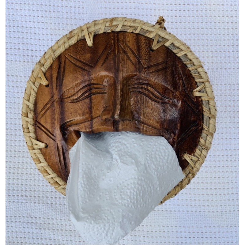 Wooden tissue holder with rattan weaving- baguio souvenirs | BeeCost
