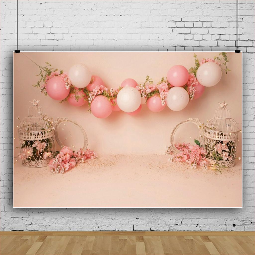 1st Birthday Party Photography Backdrops Pink Balloons Decoration ...