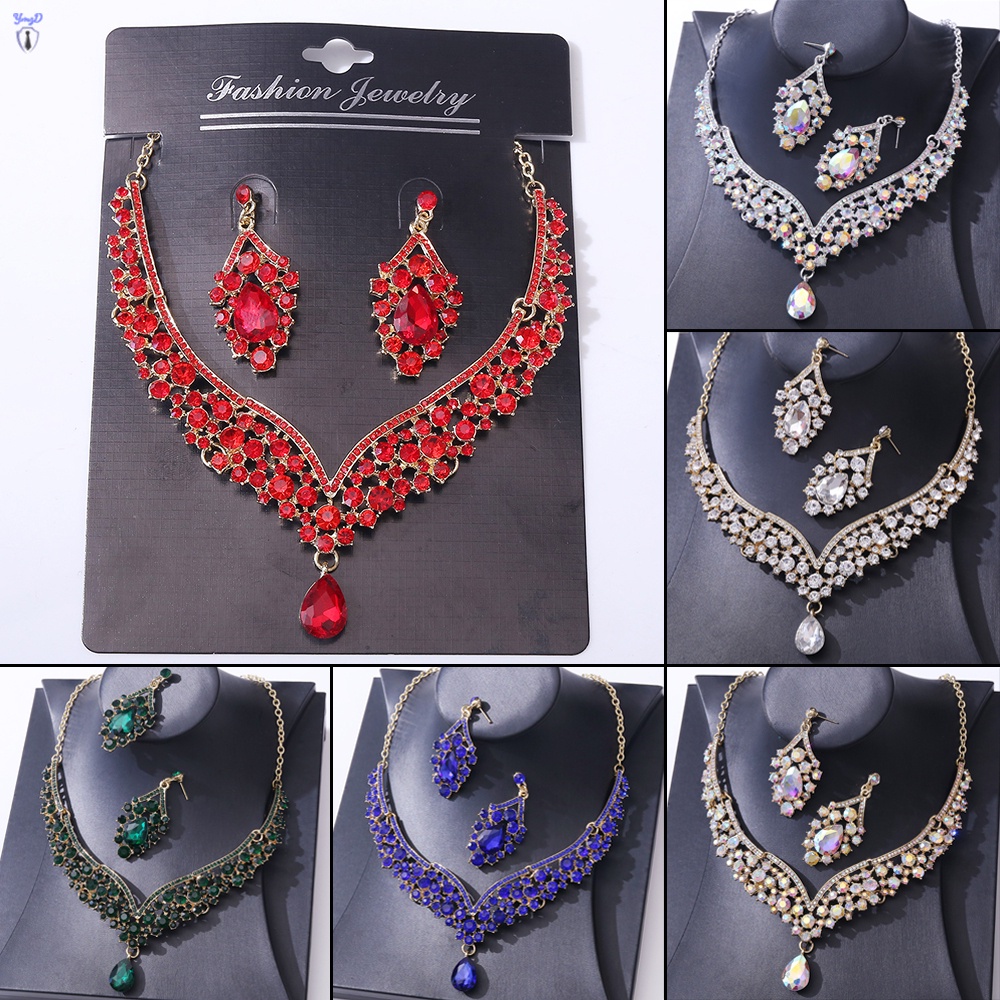 Crystal Jewelry Set Rhinestone Choker Necklace Teardrop Jewelry Suit ...