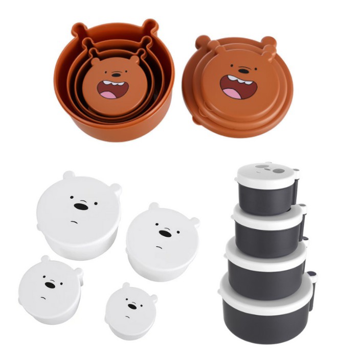 Miniso We Bare Bears Food Container Set 4 Pcs Grizzly/Panda/IceBear ...