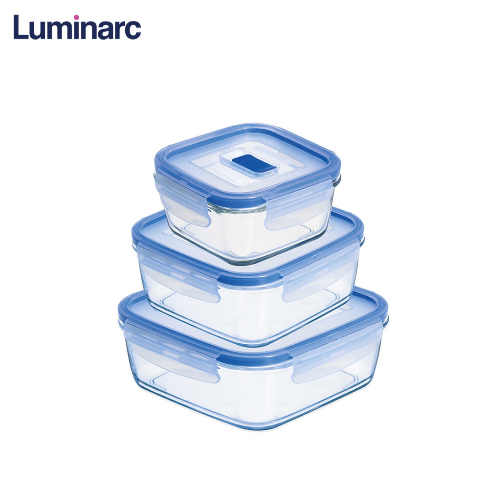 Luminarc Pure Box 3pcs Square Glass Food Keeper Storage Set H7685 ...