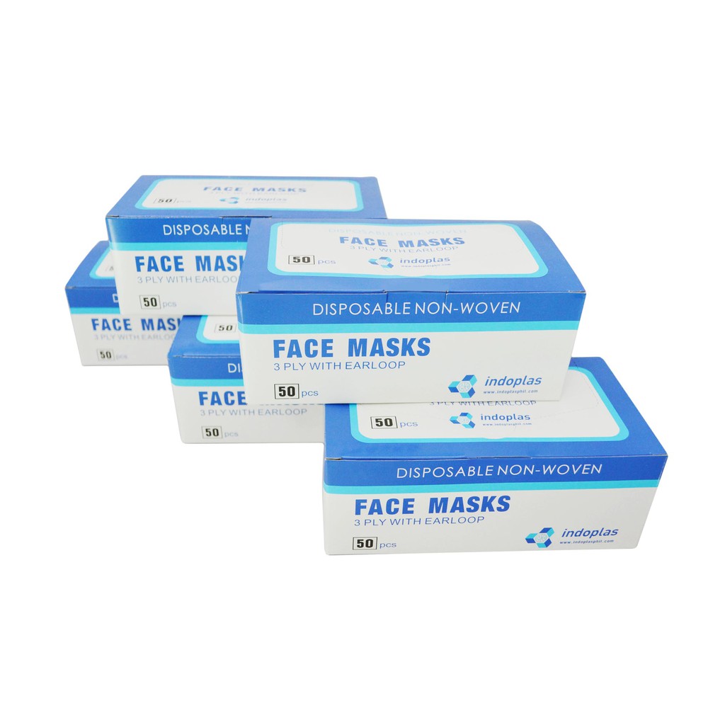 Indoplas Disposable Face Mask 3-Ply with Earloop 5 boxes (250 pcs ...