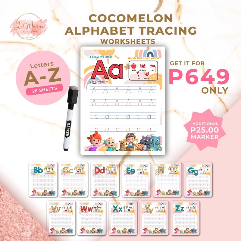 Laminated Worksheets Writing Tracing COCOMELON ALPHABET TRACING ...