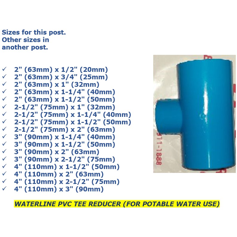 WATERLINE PVC TEE REDUCER (FOR POTABLE WATER USE) - 2" (63mm) x 1/2" to ...