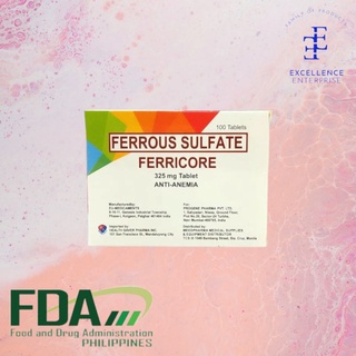 FERRICORE Ferrous Sulfate Anti-Anemia 325mg 100 tablets presyo ₱150