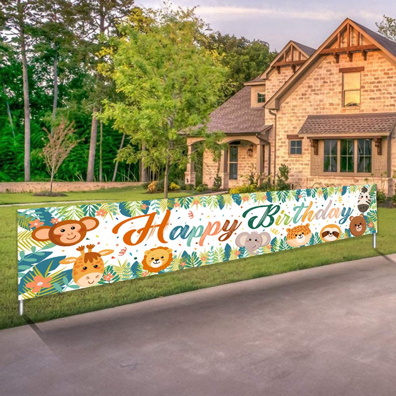 180*40cm Jungle Animal Theme Outdoor Birthday Banner Backdrop For ...
