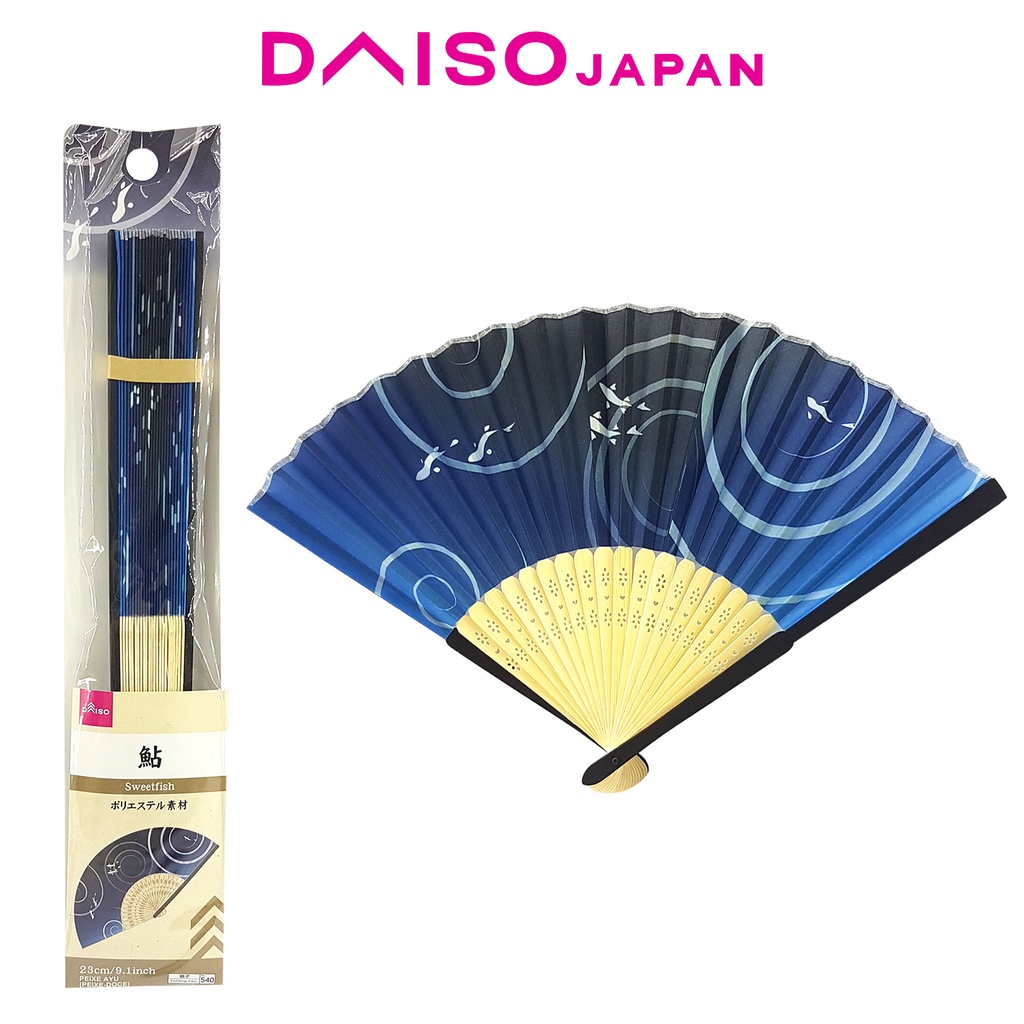Daiso Blue Fish Japanese Folding Fan | Shopee Philippines