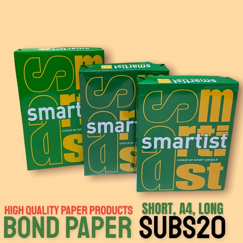 Smartist Bond Paper (Short,Long and A4 size) sold per Ream | Shopee ...