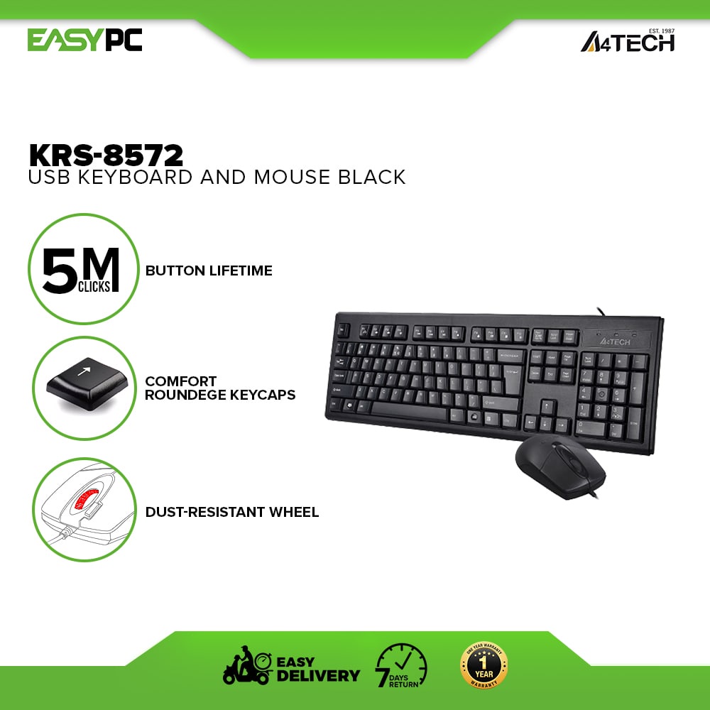 A4tech Krs 8572 Keyboard And Mouse Usb Black A Shape Keyboard Usb Ports Natural A Layout 