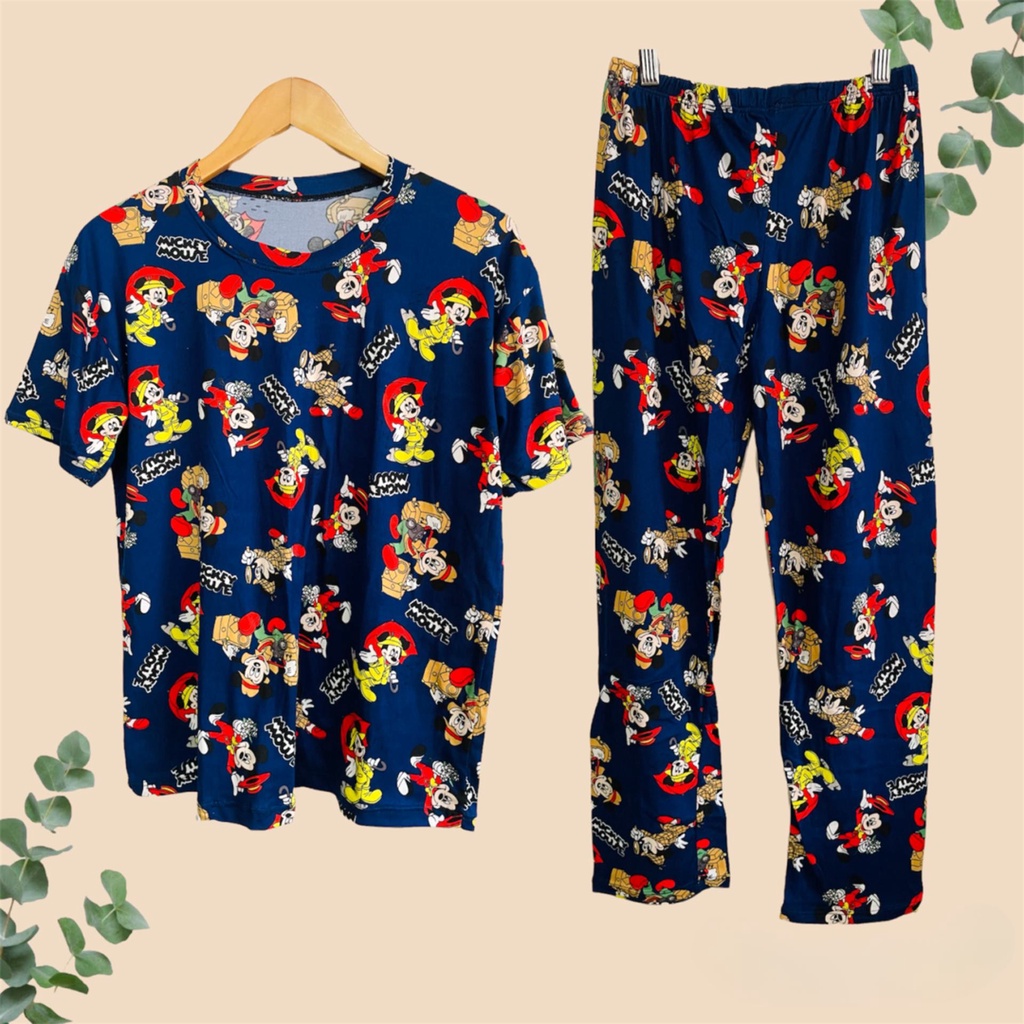 Navy Blue Mickey Mouse Pajama Set for Adults | Shopee Philippines