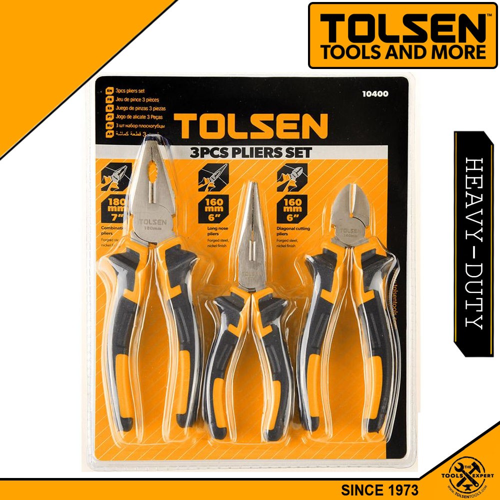 Tolsen 3pcs Plier Set (Combination, Long Nose, Cutting Pliers) 10400 ...
