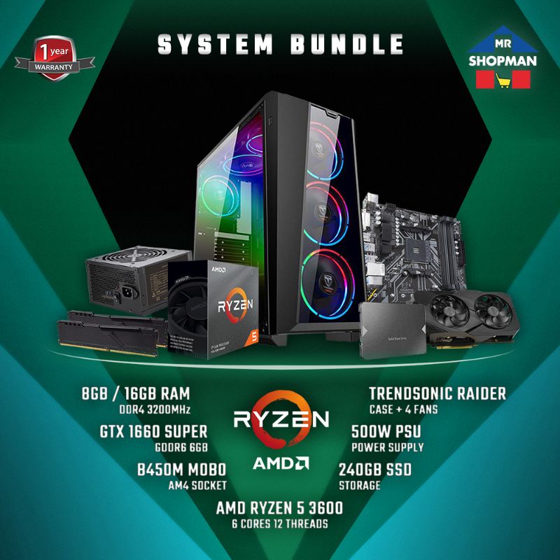 AMD Ryzen 5 3600 w/ GeForce GTX 1660 Super Desktop Computer PC Build ...