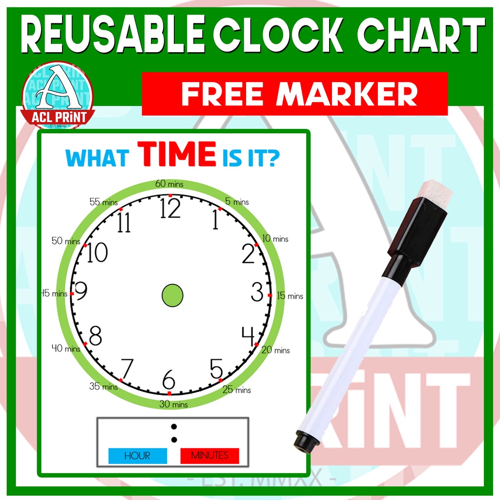 REUSABLE CLOCK CHART WITH FREE MARKER ( SHORT BOND PAPER SIZE ...