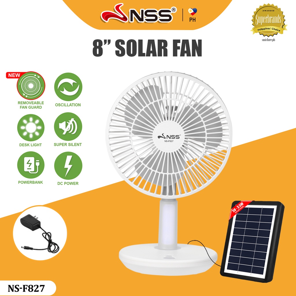 NSS Solar Fan Portable Solar Electric Fan Rechargeable with LED lights ...