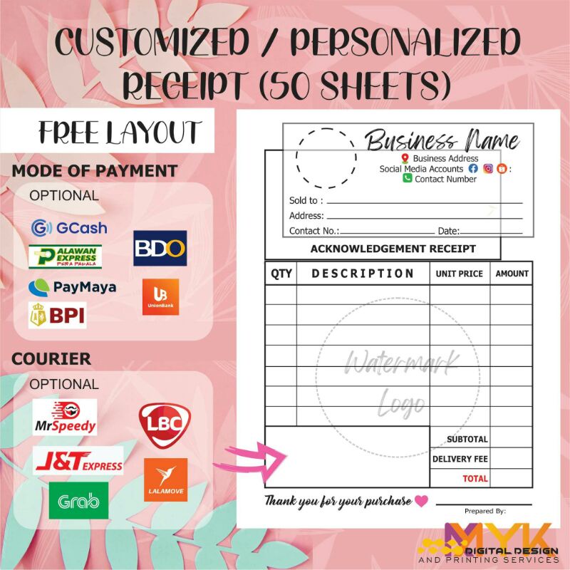 CUSTOMIZED / PERSONALIZED RECEIPT 50 SHEETS | Shopee Philippines