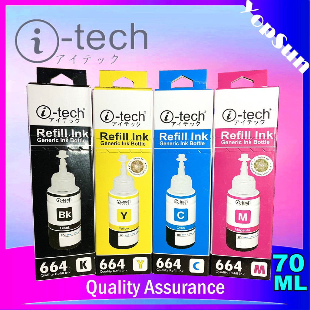 664 Refill Ink For Epson 4 Color 70ML Premium Dye Ink Itech Brand ...