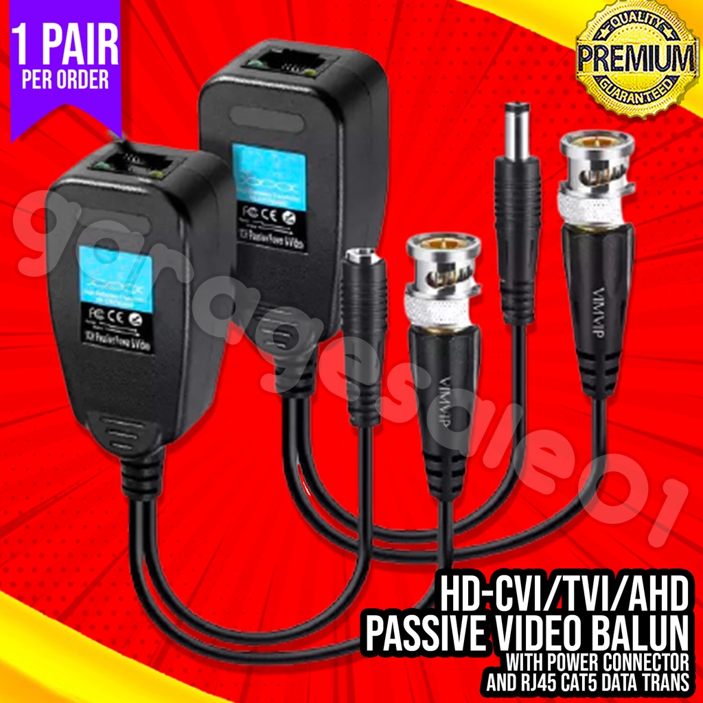 HD-CVI/TVI/AHD Passive Video Balun with Power Connector and RJ45 CAT5 ...