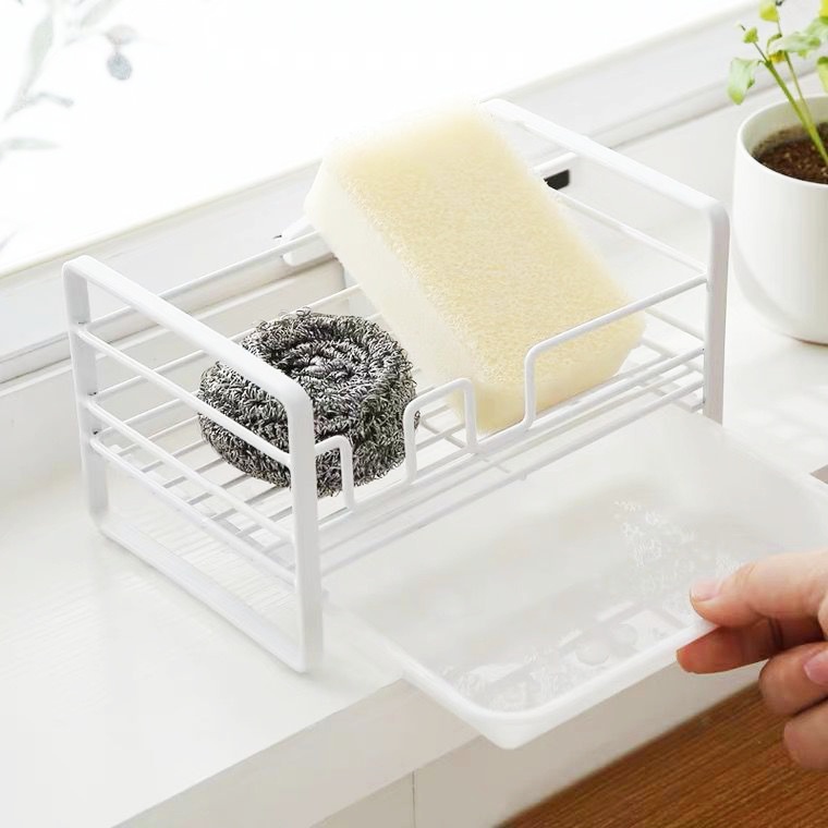 Kitchen Iron Rack Steel Soap Sponge Shampoo Bottle Dish Sink Tray ...