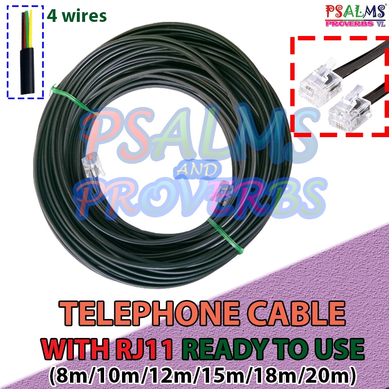 Telephone wire w/ rj11 (black) 3 meters to 20 meters for extention ...