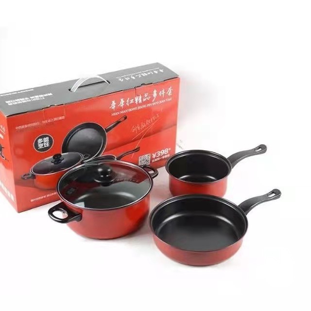3in1 COOKWARE SET RED nonstick pan | Shopee Philippines