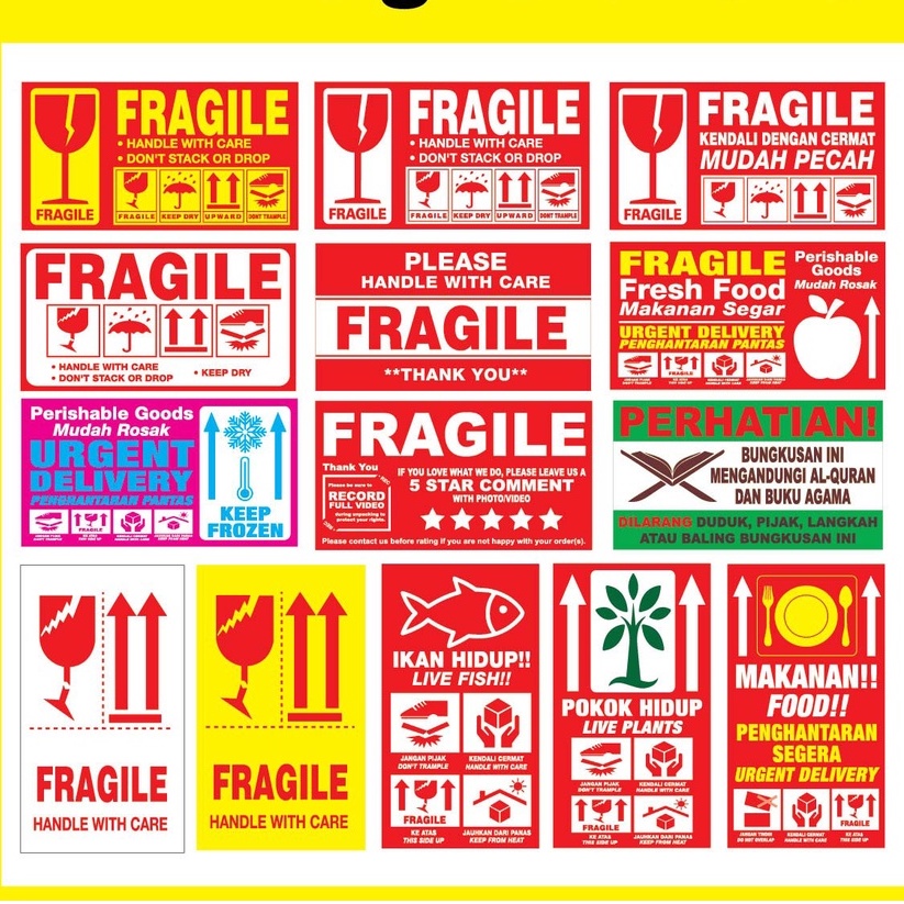 500pcsFRAGILE STICKER LABEL TAPE CAT thank you card Pelekat Kucing ...