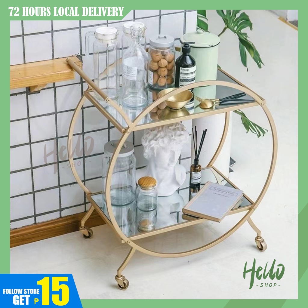 Gold dining Bar Cart, Trolley Cart Shelf Storage Rack Organizer with ...