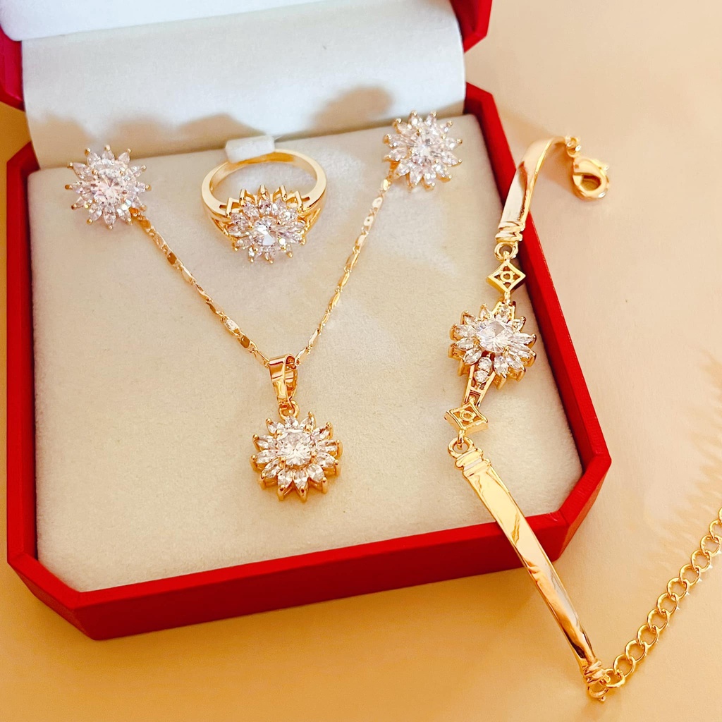 Jewelry 24k gold silver plated 4in1 set for women's necklace earrings ...