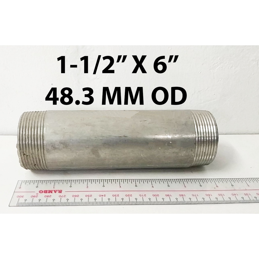 SS NIPPLE 1-1/2" X 6" SCH40 THREADED SCREW TYPE STAINLESS STEEL ( 48 ...