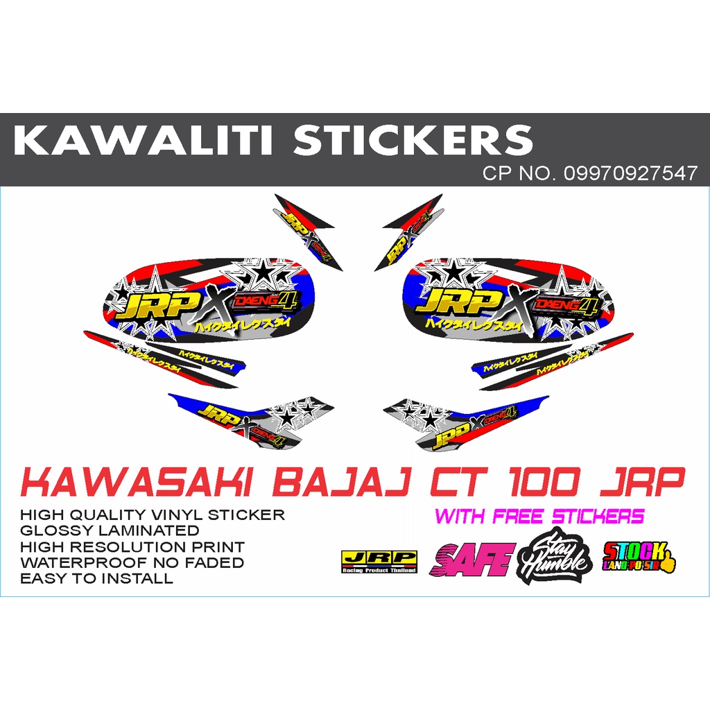 Kawasaki Bajaj CT100 JRP X Daeng Sai 4 New Design Stock Sticker Decals ...