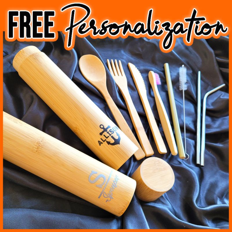 Personalized Bamboo Utensils / Cutlery Set in Tube Case | Spoon, Fork ...